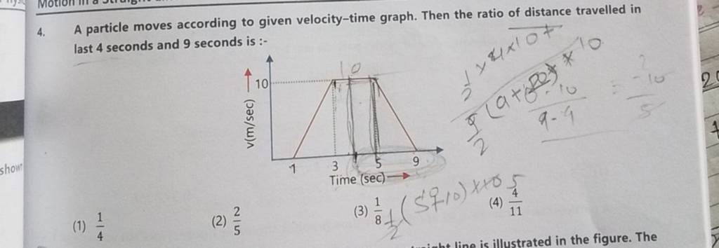 4. A particle moves according to given velocity-time graph. Then the rati..