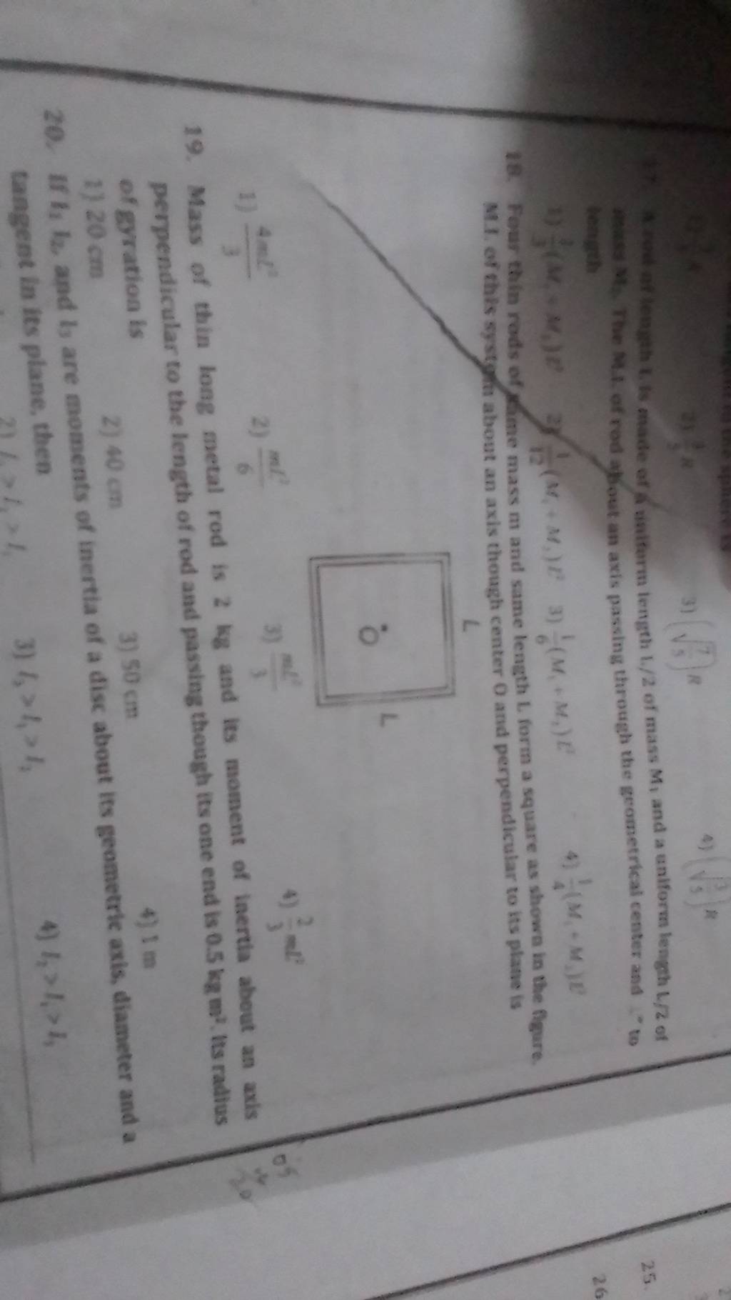 Mass of thin long metal rod is 2 kg and its moment of inertia about an wi..