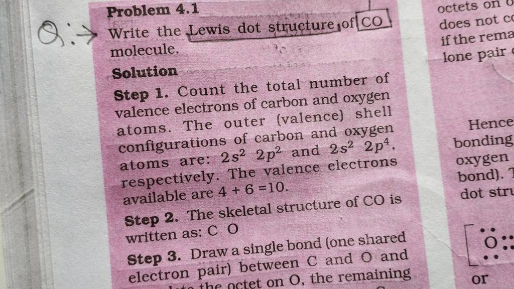 Problem 4 1 O Write The Lewis Dot Structure Of CO Molecule Solution St 