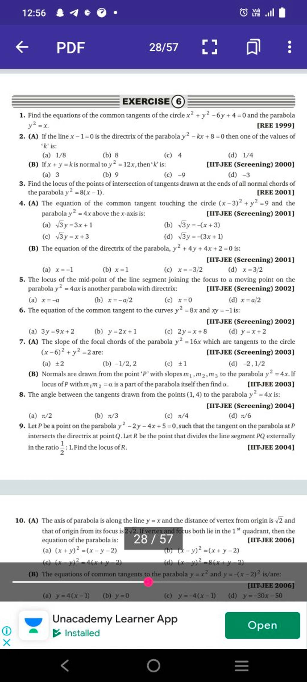 12:56∴ 0∘ (1) 눈 . ill 1. Find the equations of the common tangents of the.. 12:56∴ 0∘ (1) 눈 . ill 1. Find the equations of the common tangents of the..