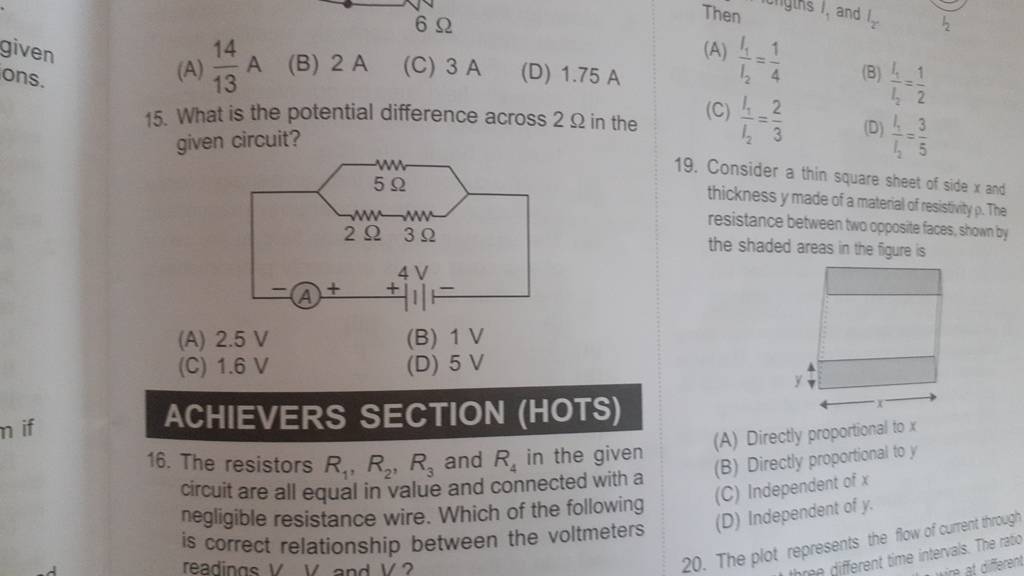 What is the potential difference across 2Ω in the given circuit? | Filo