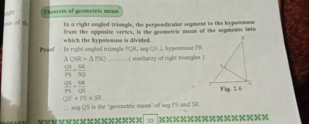 Theorem of geometric mean In a right angled triangle, the perpendicular s..