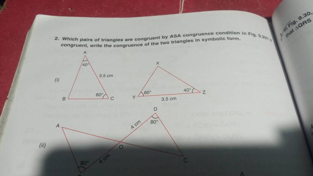 2. Which pairs of triangles are congruent by ASA congruence condition in