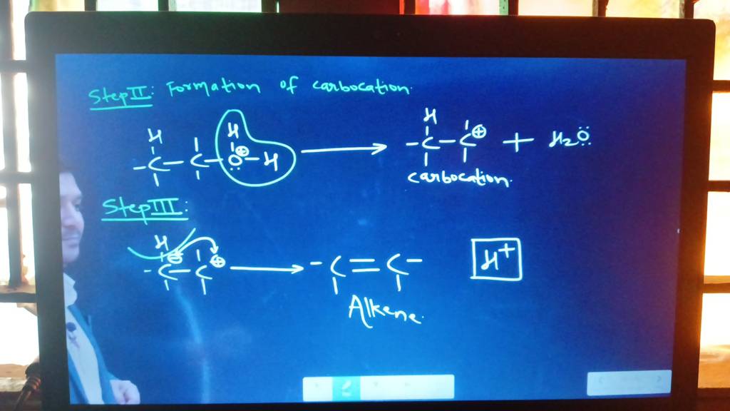 Step II: Formation of carbocation. Step III: H- -2-4²0 carbocation.
