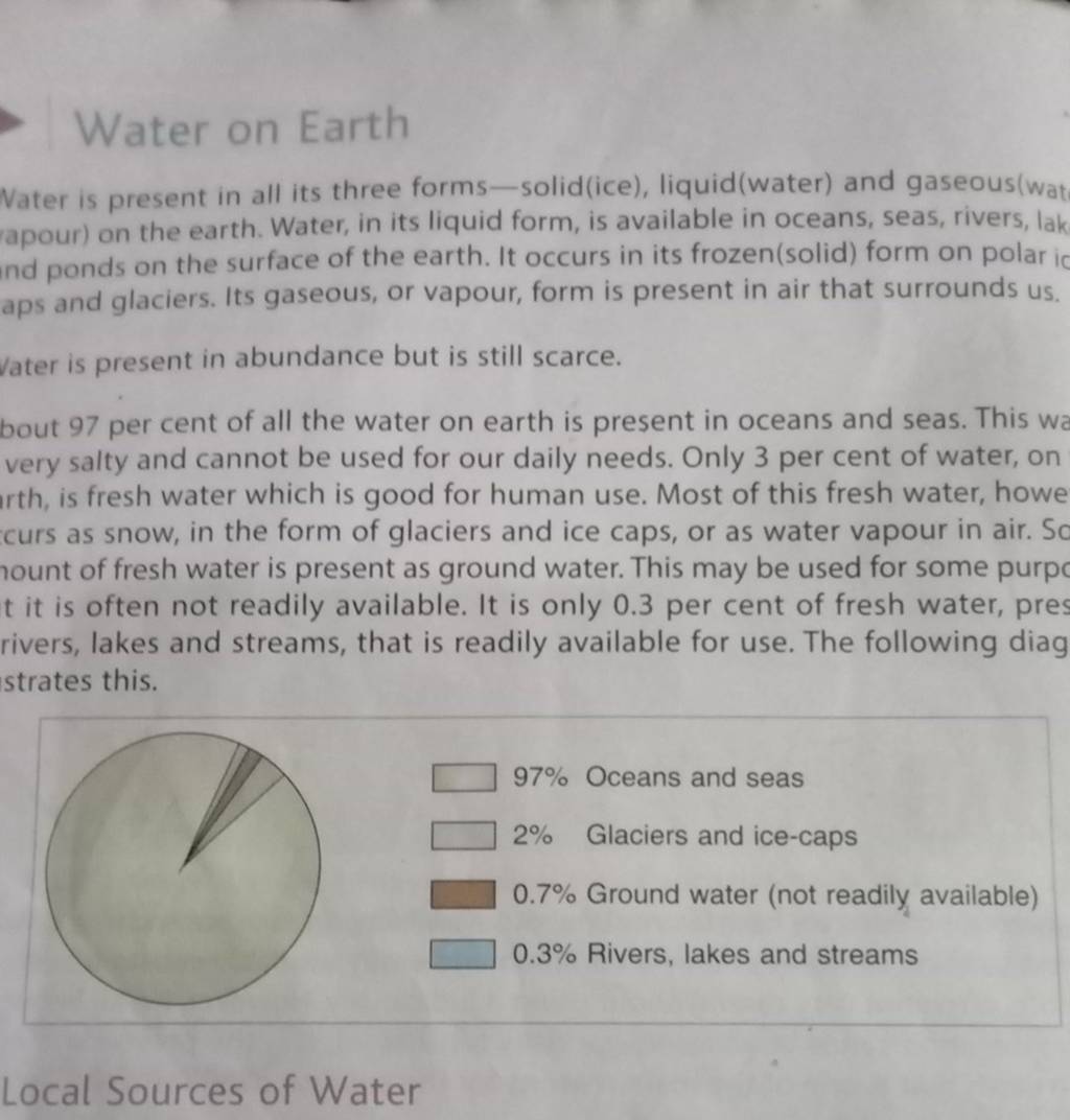 Water on Earth Vater is present in all its three forms-solid(ice), liquid..