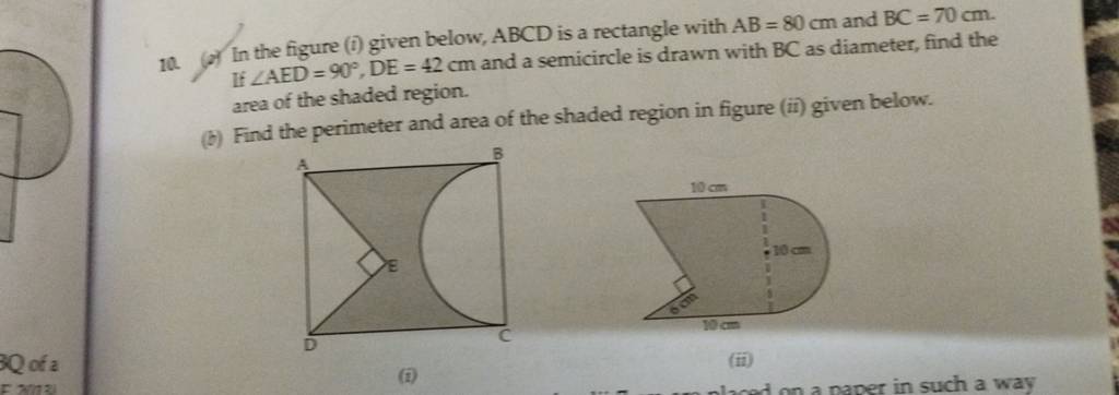 10. (7) In the figure (i) given below, ABCD is a rectangle with AB=80 cm