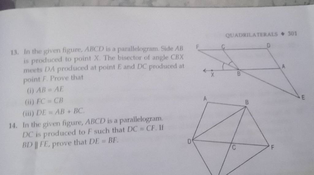 13. In the given figure, ABCD is a parallelogram. Side AB is produced to