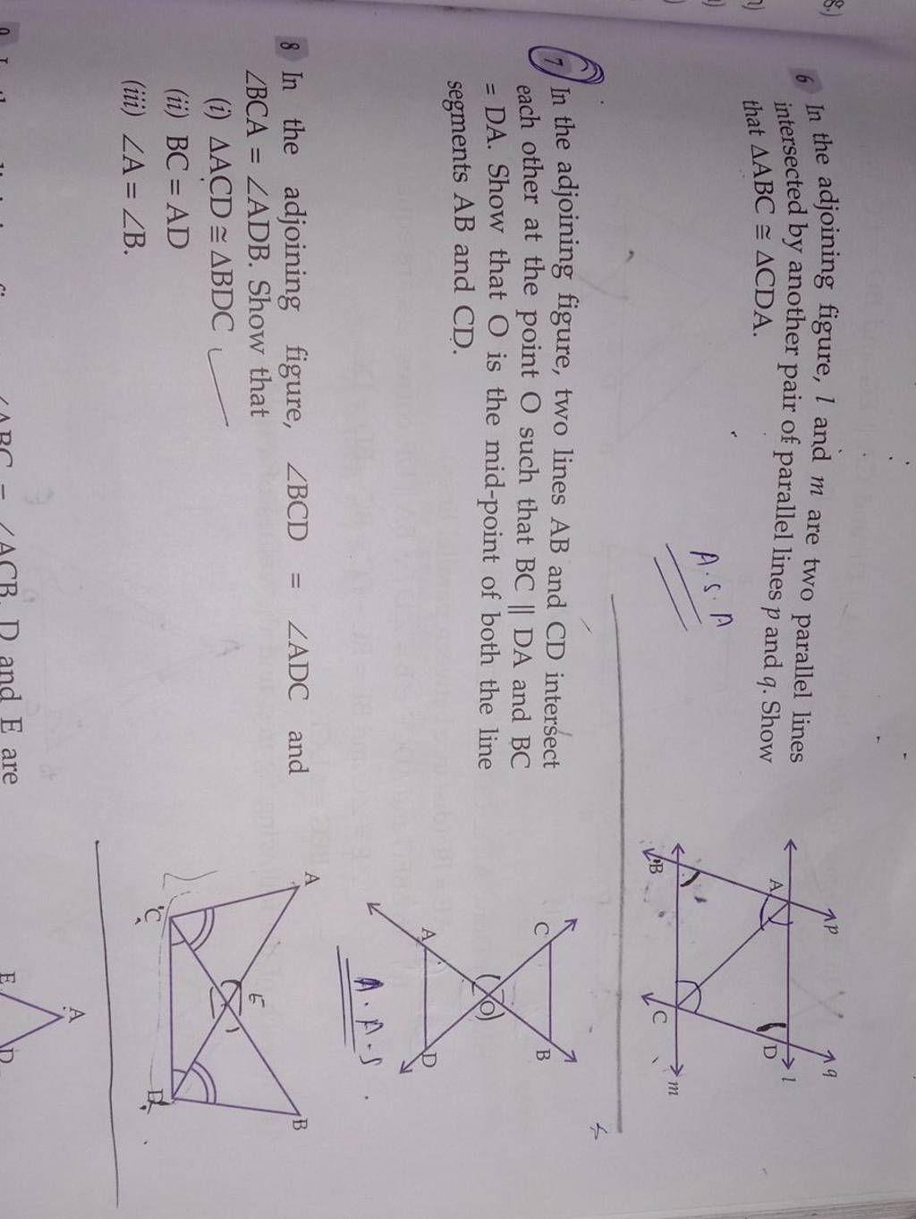 6) In the adjoining figure, l and m are two parallel lines intersected by.. 6) In the adjoining figure, l and m are two parallel lines intersected by..