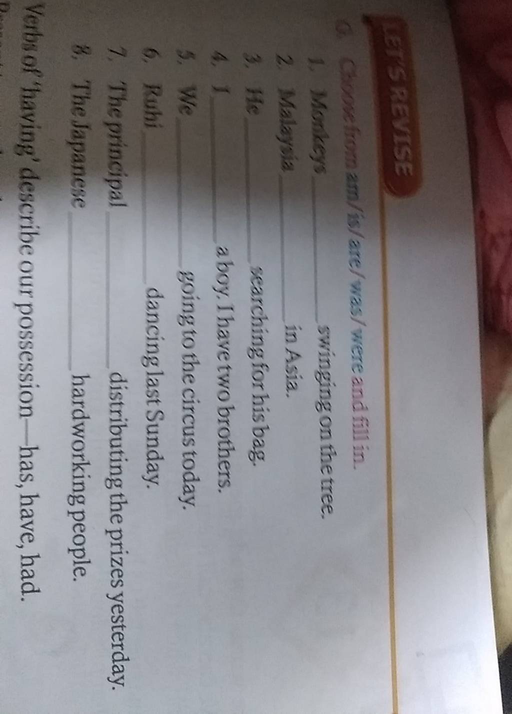 BTSREVTSE C. Cloove from am/is/are/was/were and fill in. | Filo