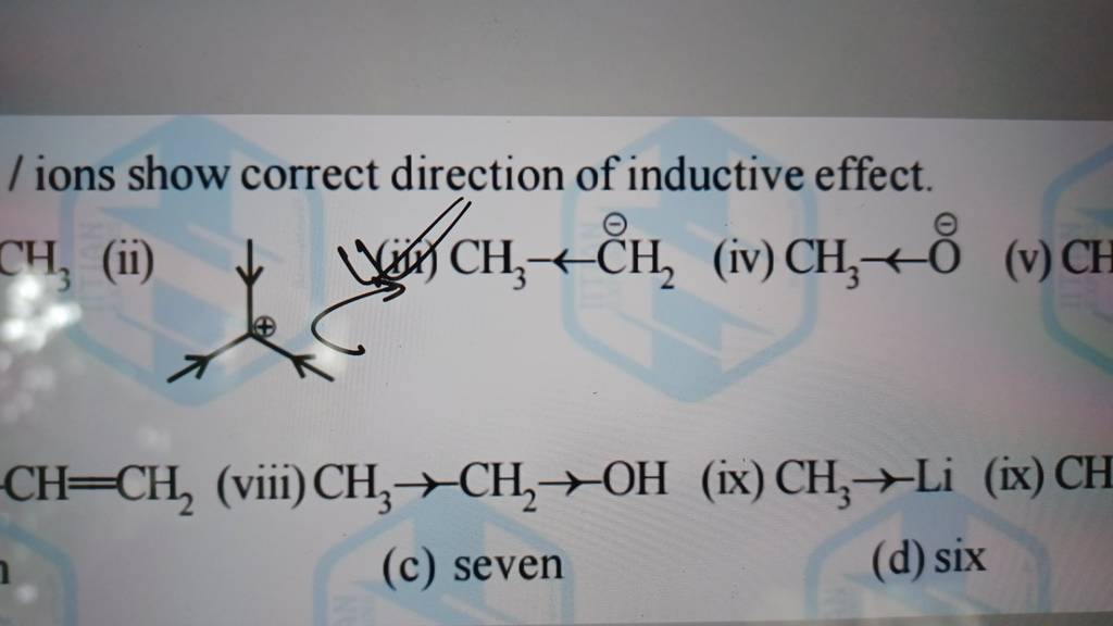 / ions show correct direction of inductive effect. (ii) (iv) CH3 ←O⊖ (v)