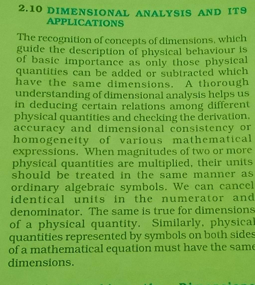 2.10 DIMENSIONAL ANALYSIS AND ITS APPLICATIONS The recognition of concept..