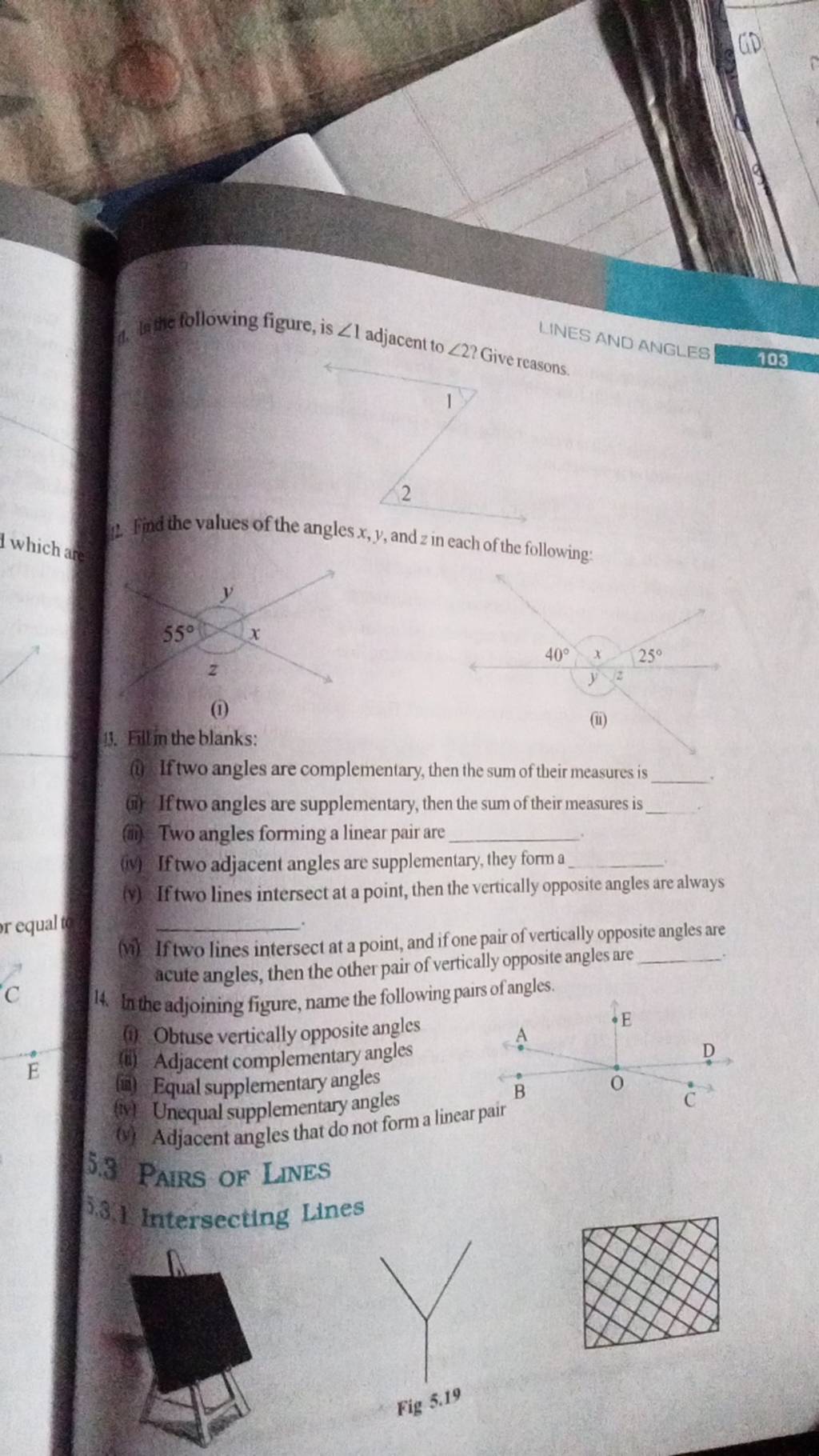 W I thithe following figure, is ∠1 adjacent to ∠22 Give reasons, INES AND..