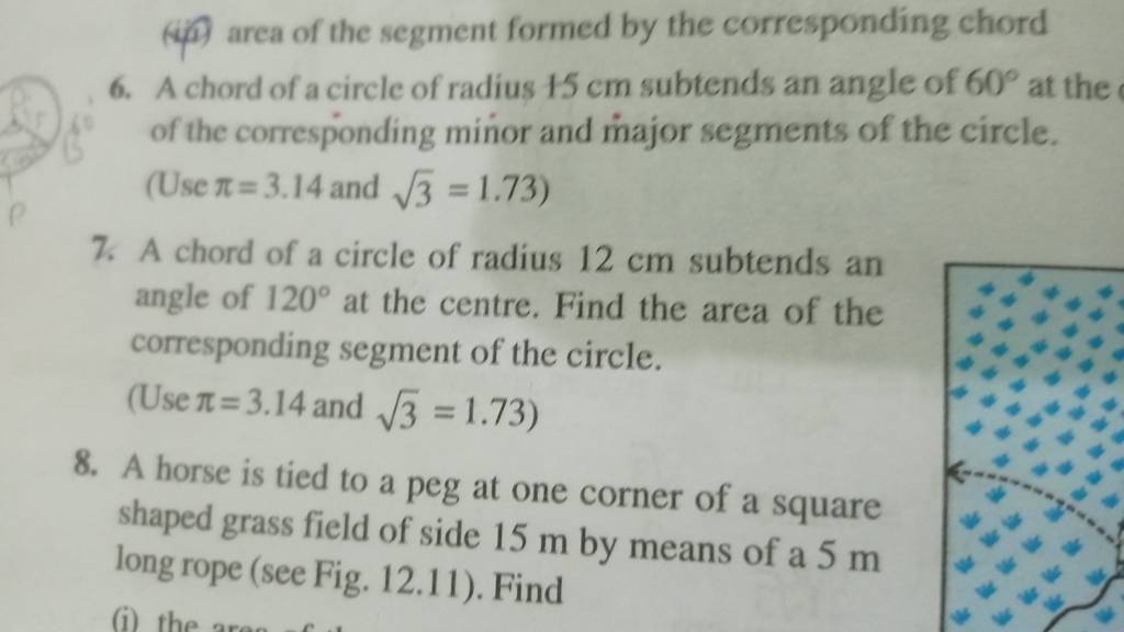 (ip) area of the segment formed by the corresponding chord 6. A chord of