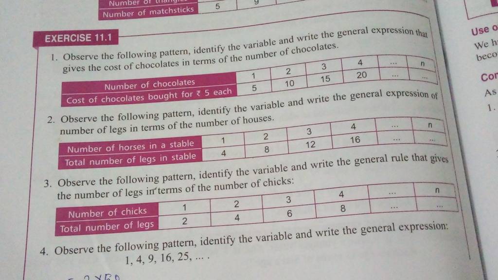 EXERCISE 11.1 1. Observe the following pattern, identify the variable and..