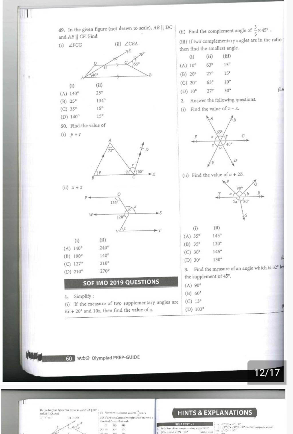 49. In the given figure (not drawn to scale), AB∥DC (ii) Find the complem..