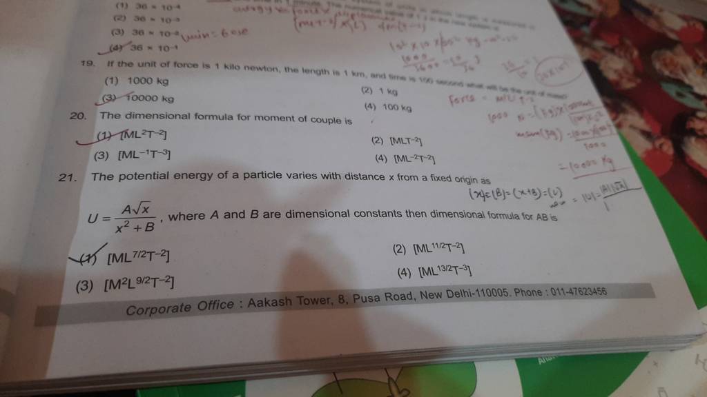 The dimensional formula for moment of couple is 20. The dimensio | Filo