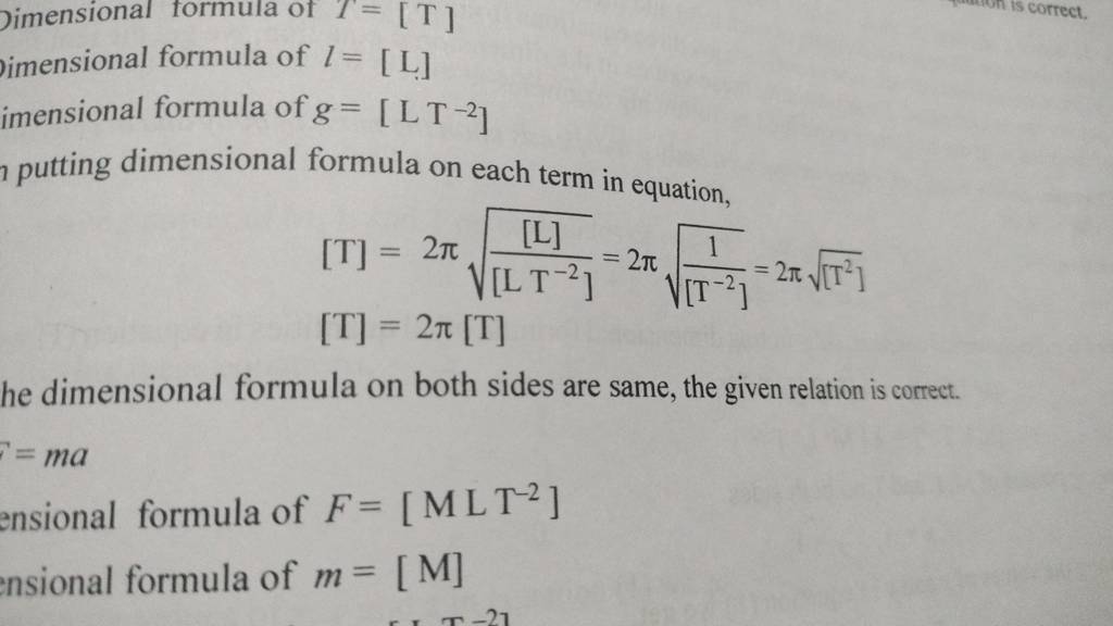 imensional formula of l=[L] imensional formula of g=[LT−2] a putting dime..