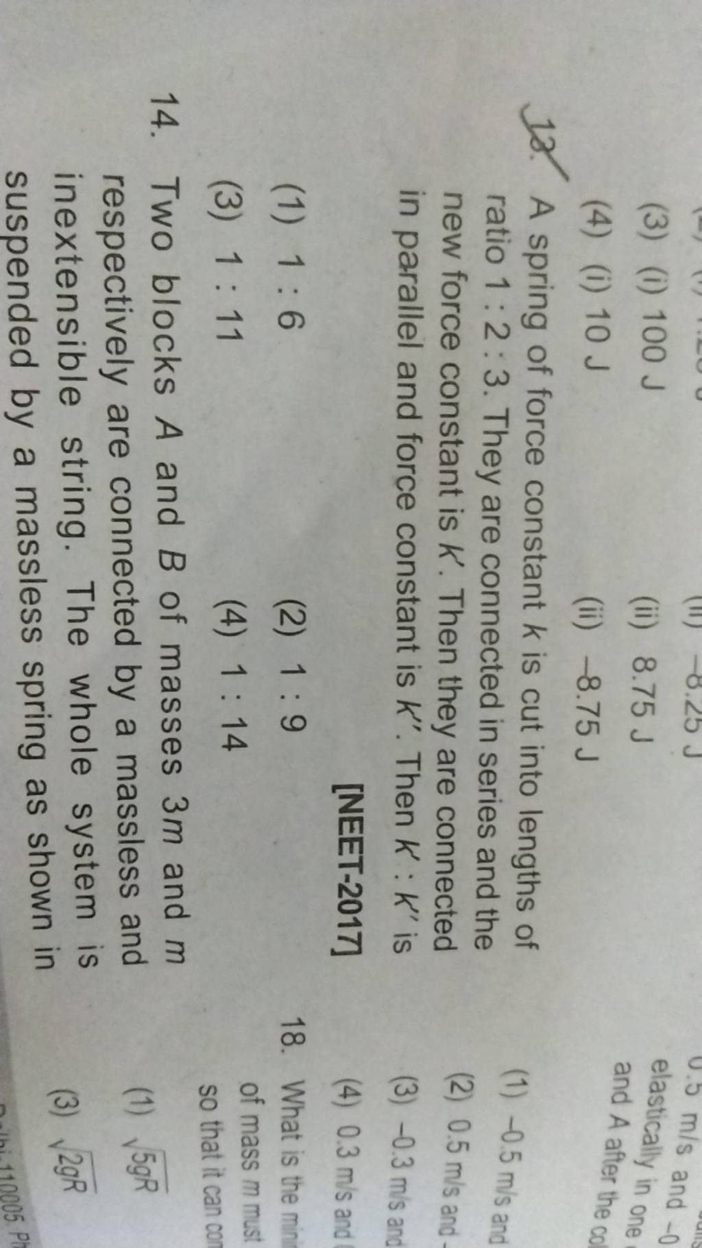 Two blocks A and B of masses 3m and m respectively are connected by a mas.. Two blocks A and B of masses 3m and m respectively are connected by a mas..