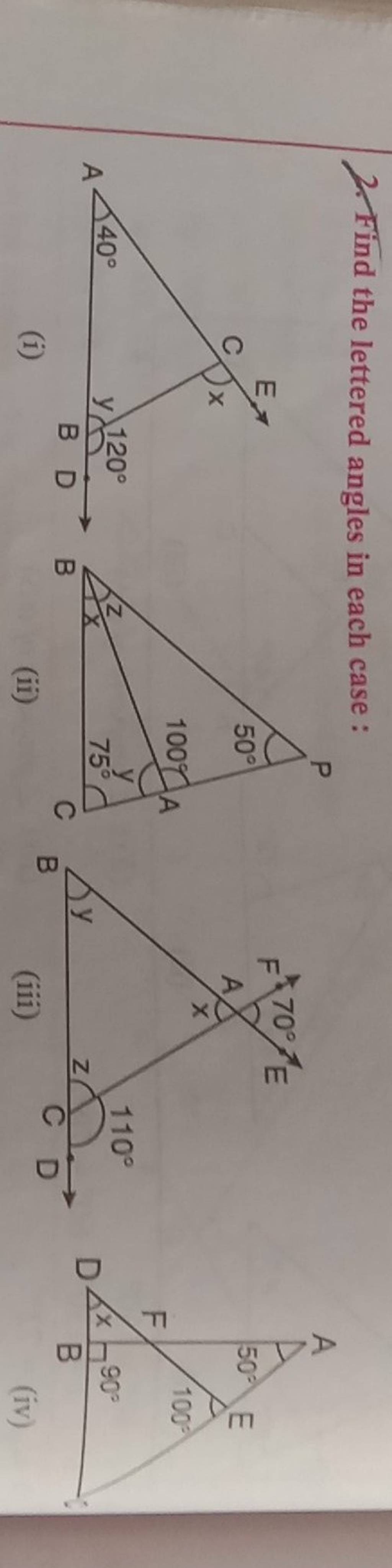 2. Find the lettered angles in each case : | Filo