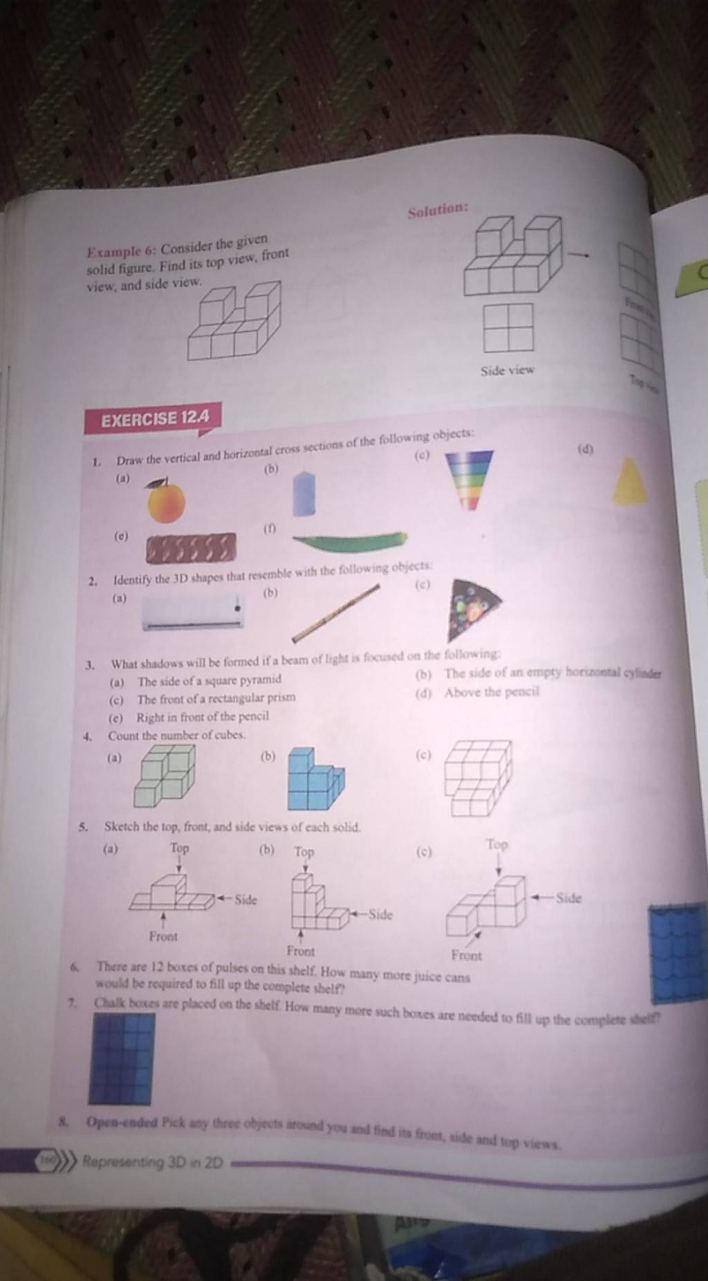 Example 6: Consider the given solid figure. Find its top view, front view..