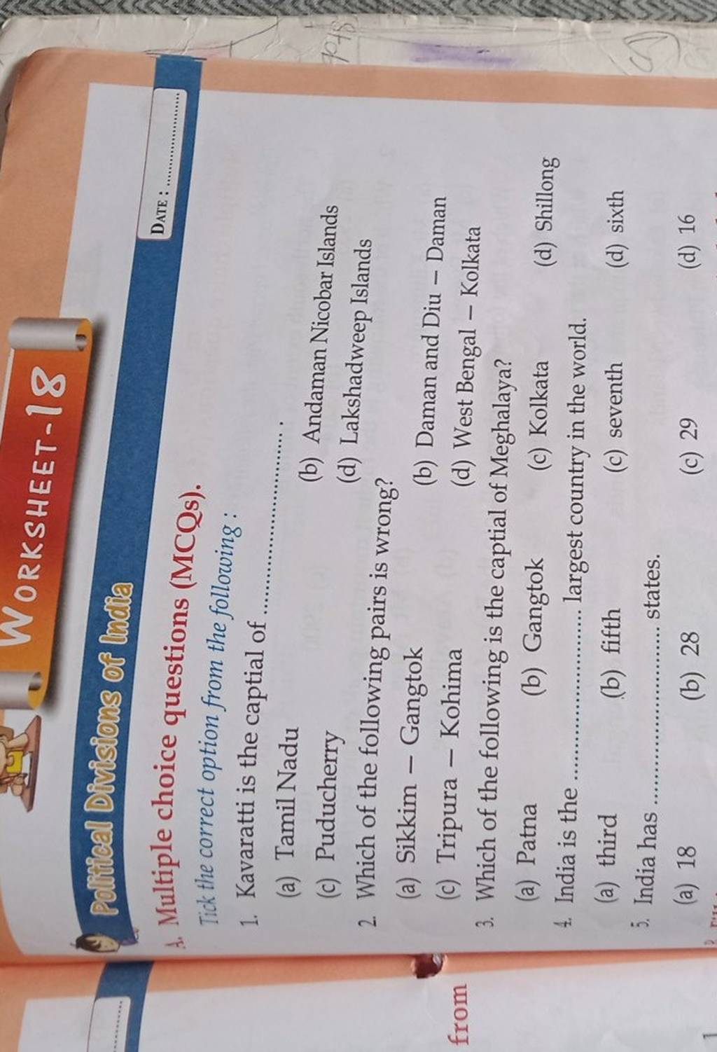 Multiple Choice Questions Mcqs Tick The Correct Option From The Follow