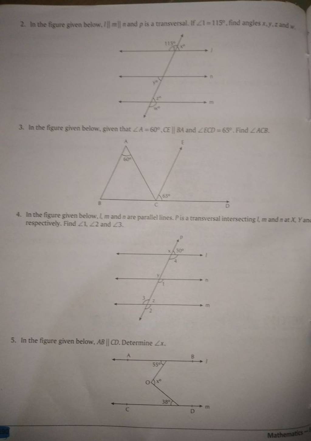 2. It the figure given betow. 1|| m∥n and p is a transversal. If ∠1=115∘,..
