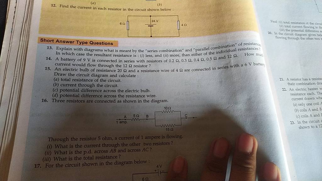Find The Current In Each Resistor In The Circuit Shown Below Short Answ