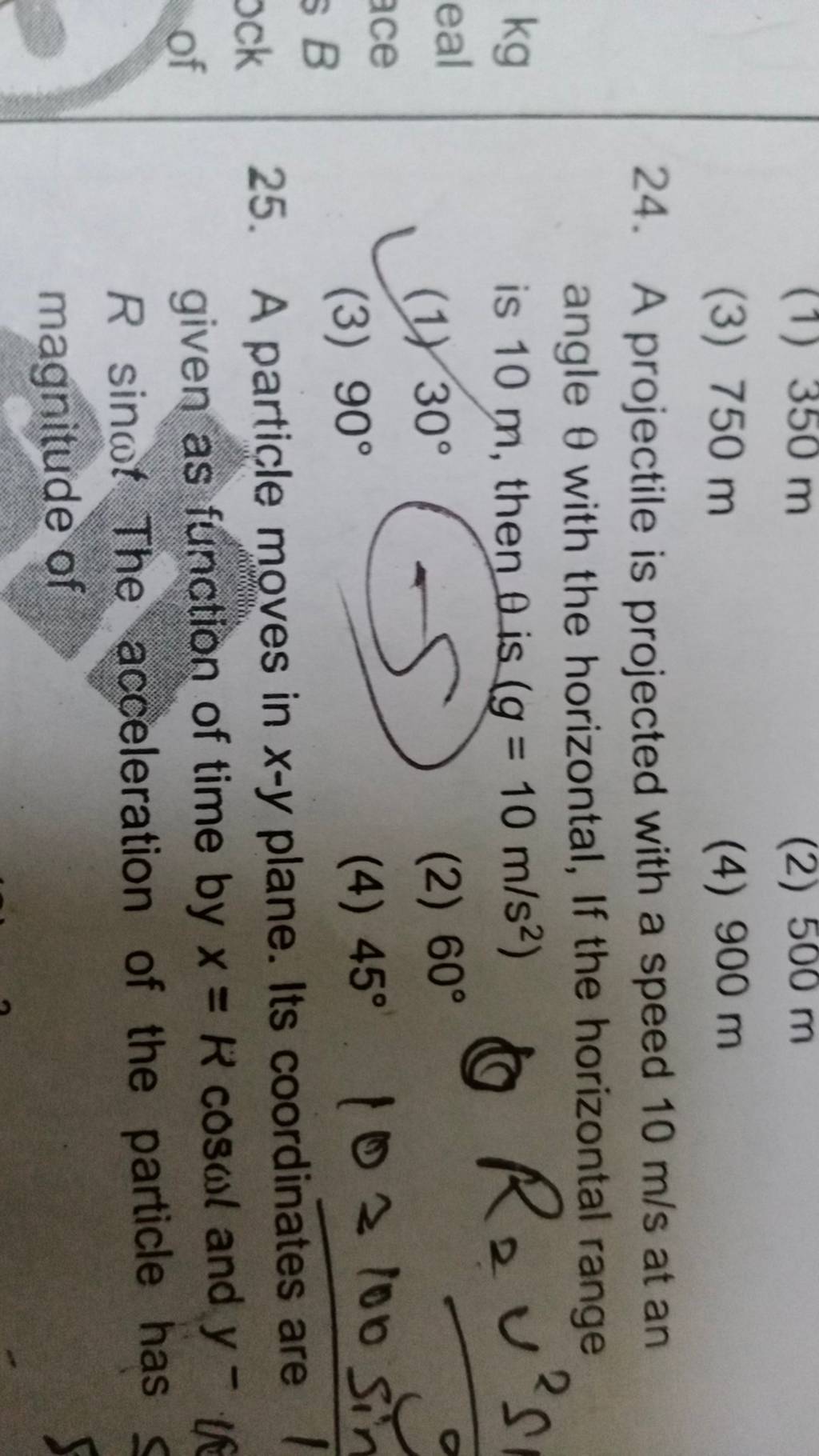 A Projectile Is Projected With A Speed 10 M S At An Angle θ With The Hori
