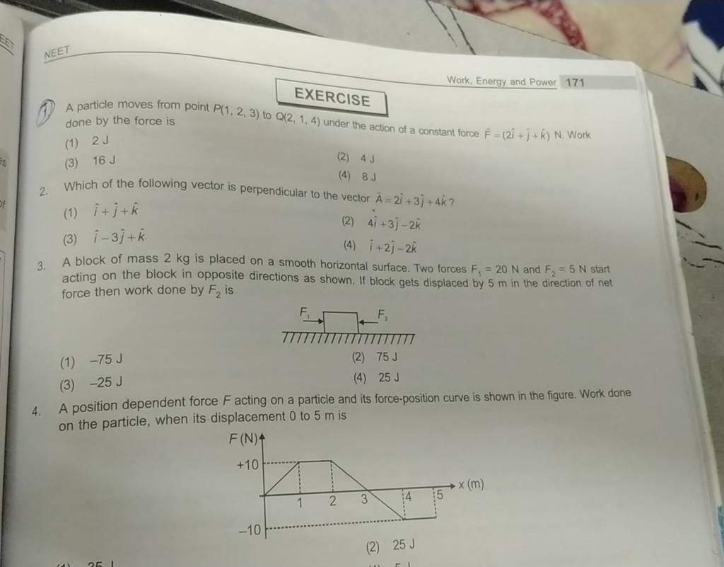 NEET Work, Energy and Power 171 EXERCISE | Filo