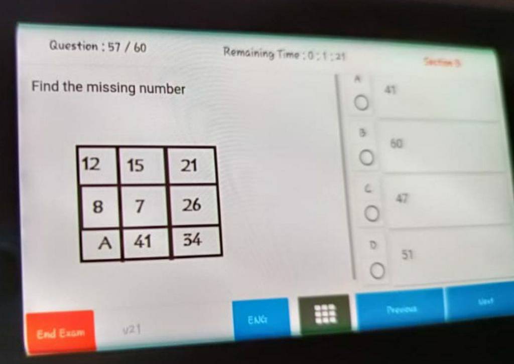 Find the missing number 1215218726A4134 | Filo