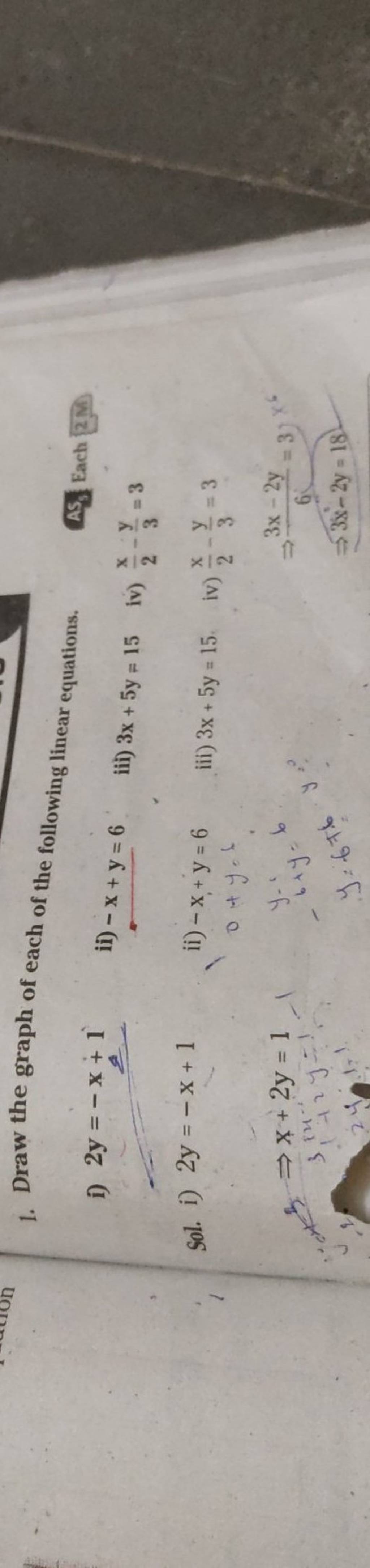 1. Draw the graph of each of the following linear equations. i) 2y=−x+1 i..