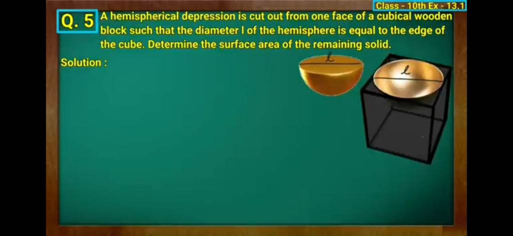 Q. 5 A hemispherical depression is cut out from one face of a cubical woo..
