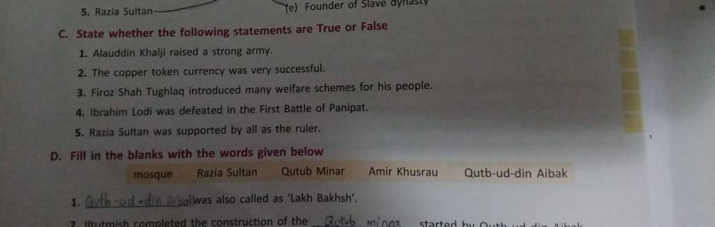 Fill in the blanks with the words given below mosque Razia Sultan Qutub M..
