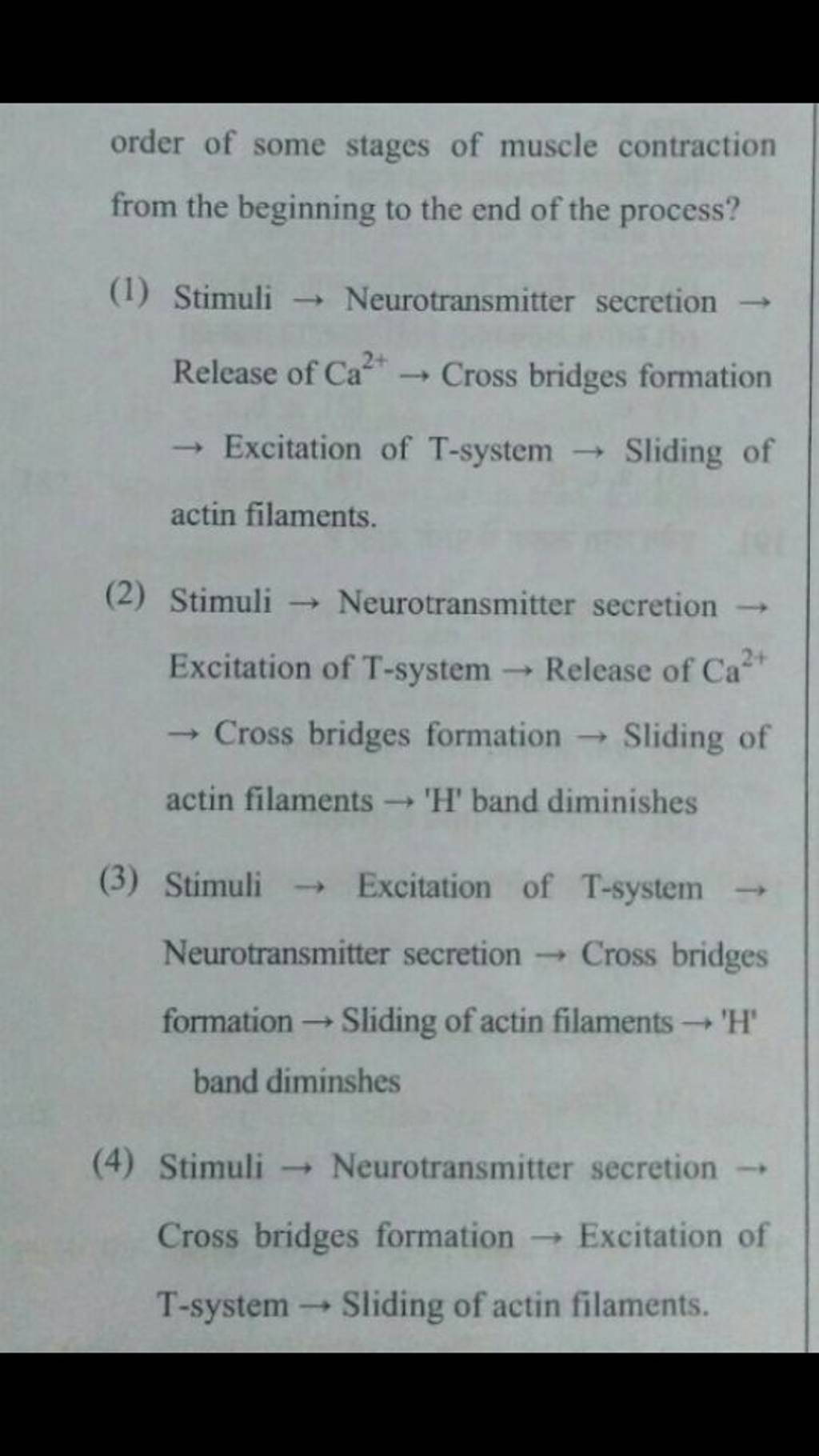order of some stages of muscle contraction from the beginning to the end