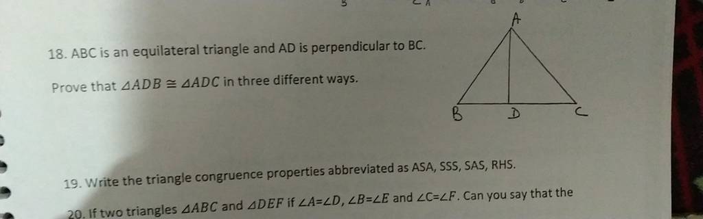 18. ABC is an equilateral triangle and AD is perpendicular to BC. Prove t..