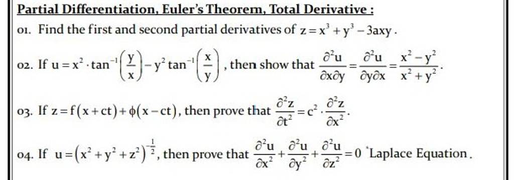Partial Differentiation, Euler's Theorem, Total Derivative : | Filo Partial Differentiation, Euler's Theorem, Total Derivative : | Filo