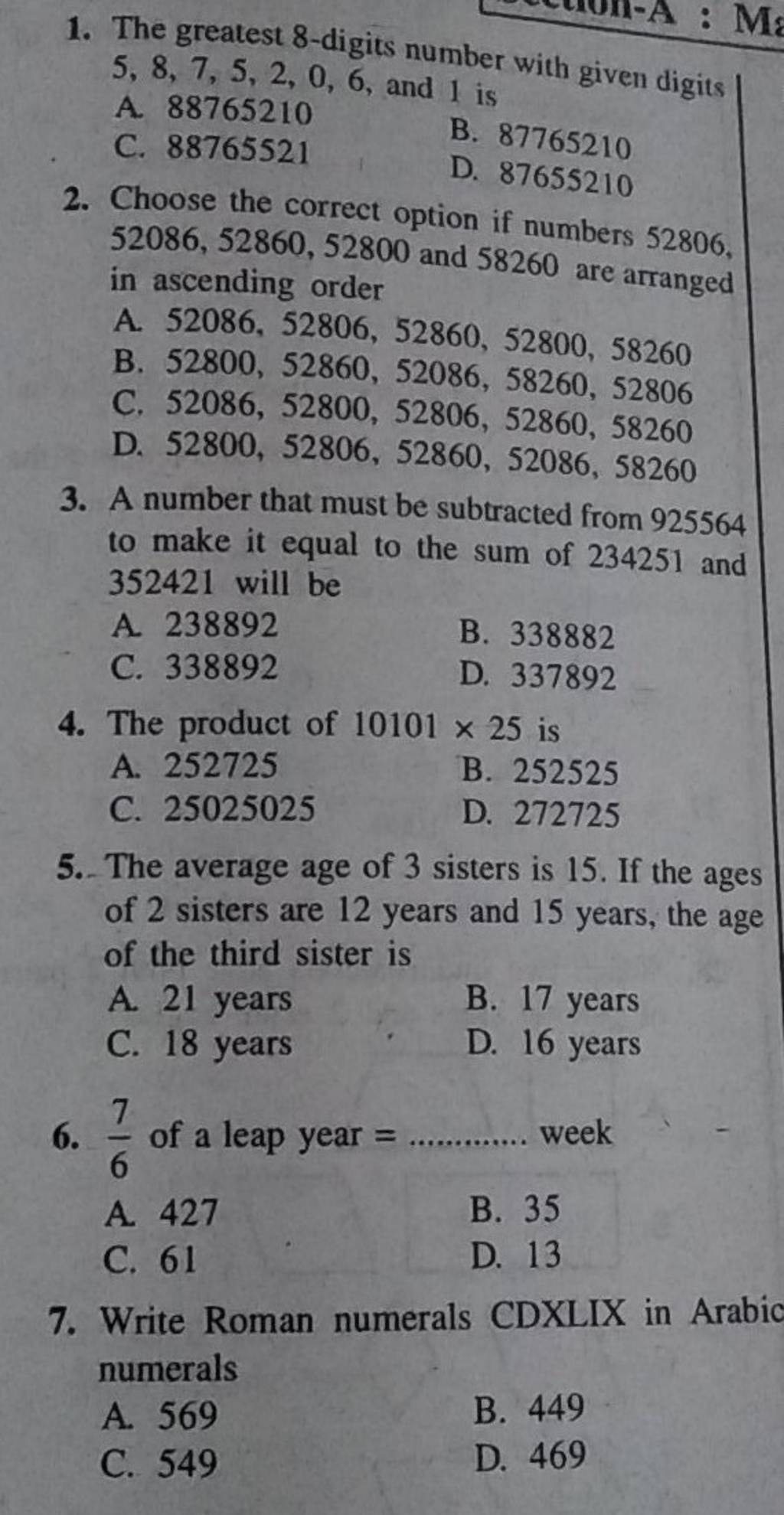 Write Roman numerals CDXLIX in Arabic numerals | Filo