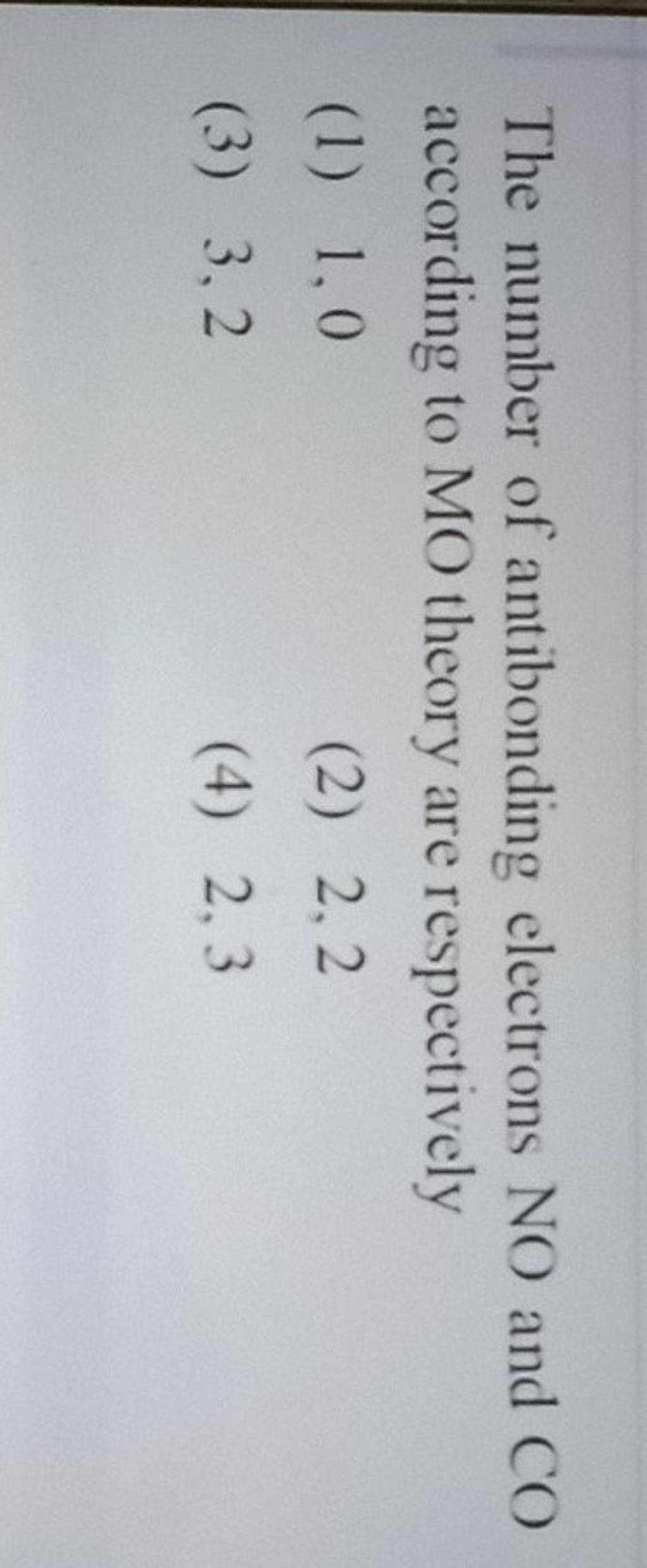 The Number Of Antibonding Electrons No And Co According To Mo Theory Are
