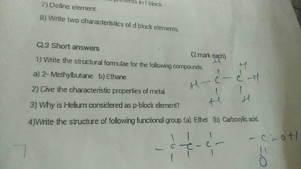 8 Write Two Characteristics Of D Block Elements Q 3 Short Answers 1 Wr 8-write-two-characteristics-of-d-block-elements-q-3-short-answers-1-wr