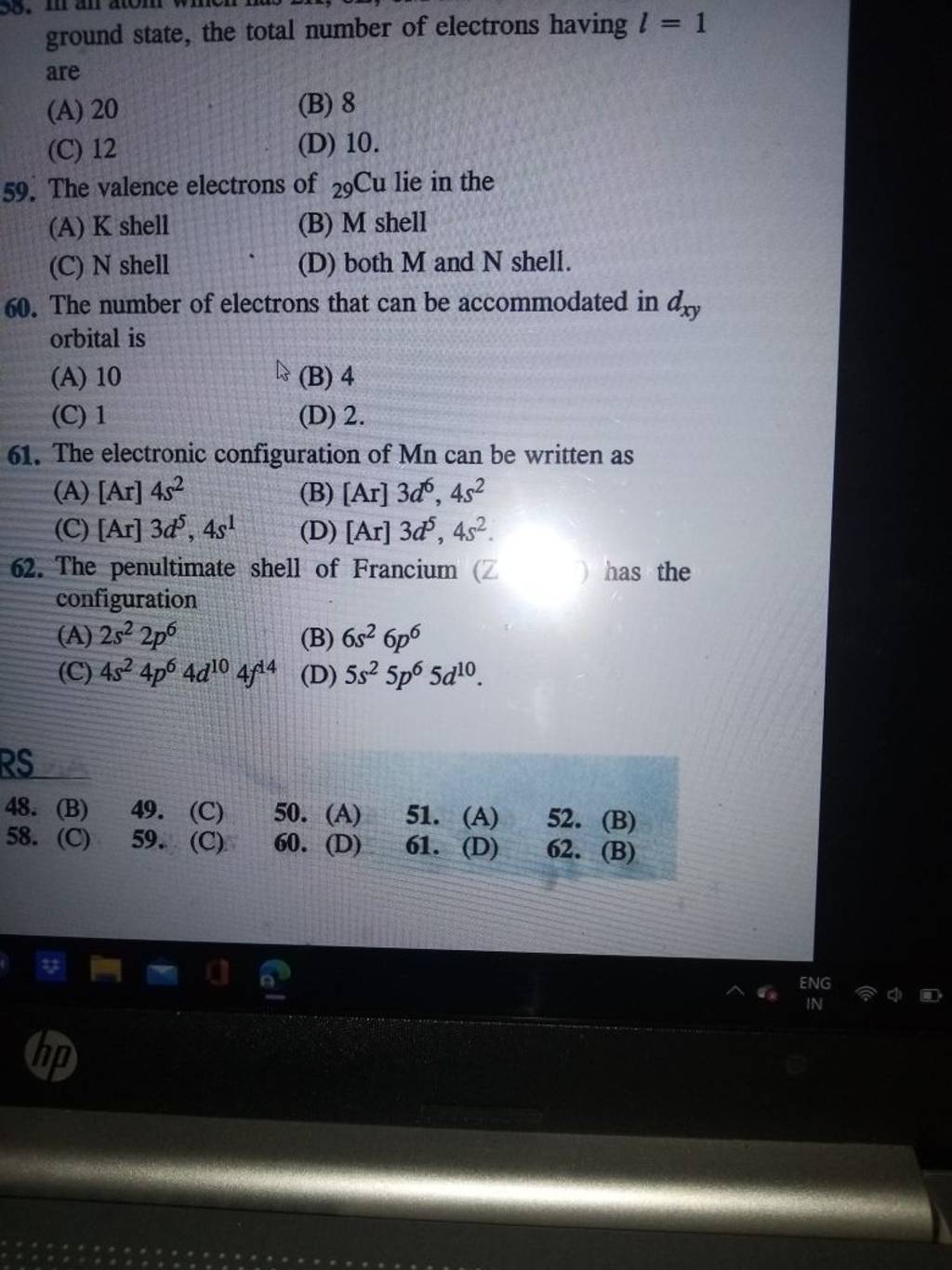 The penultimate shell of Francium (Z) has the configuration | Filo