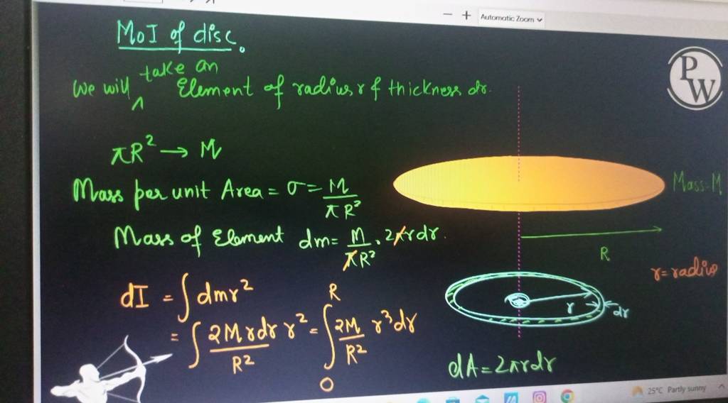 We will take Element of radius r \& thickness dr πR2→M Mass per unit Area..