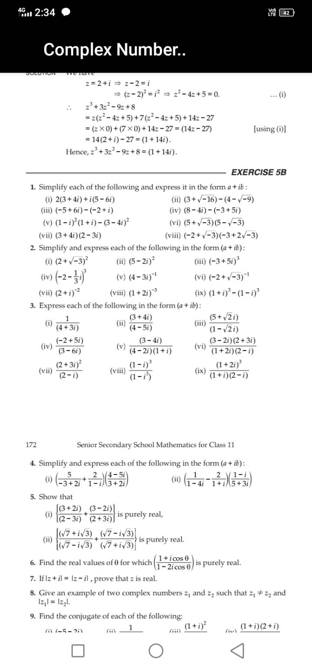 4G⋅112:34 Complex Number. z=2+i⇒z−2=i ⇒(z−2)2=i2⇒z2−4z+5=0. ∴z3+3z2−9z+8