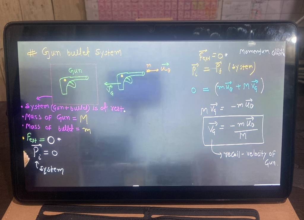 \# Gun bullet system Fx+1 =0∗ momerpum colith Pi =Pf (system) 0=(muθ
