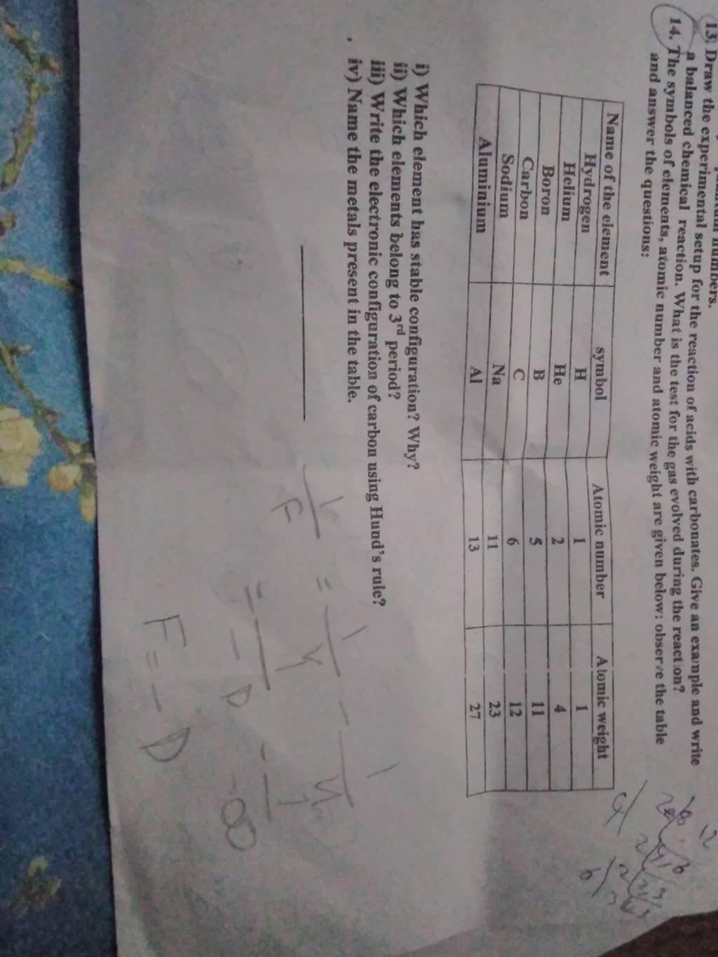 13. Draw the experimental setup for the reaction of acids with carbonates..