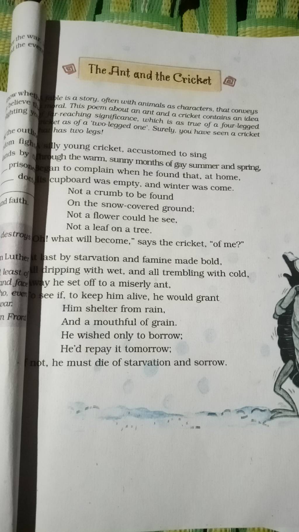 pelieve of ral. This poem about an ant and a cricket contains an idea has..