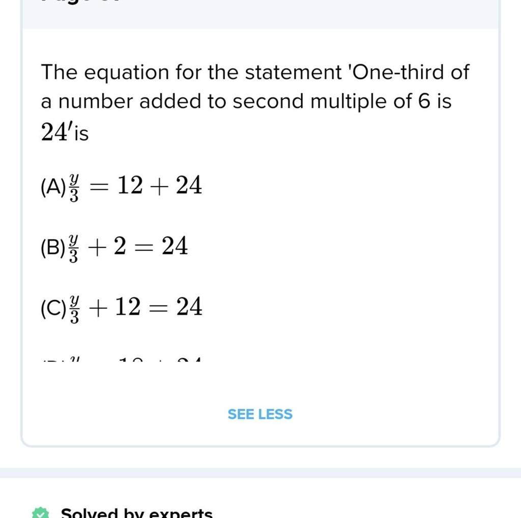 The Equation For The Statement One third Of A Number Added To Second Mul the-equation-for-the-statement-one-third-of-a-number-added-to-second-mul