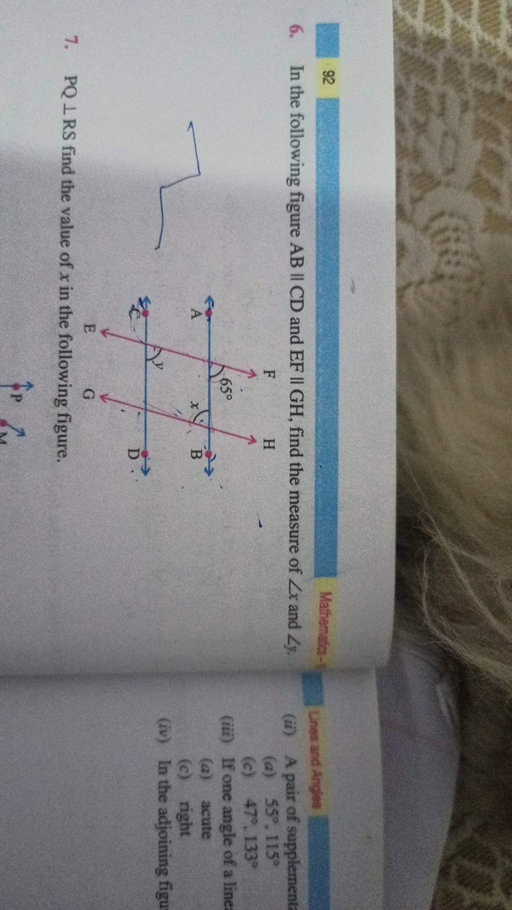 92 In The Following Figure Ab∥cd And Ef∥gh Find The Measure Of ∠x And ∠y
