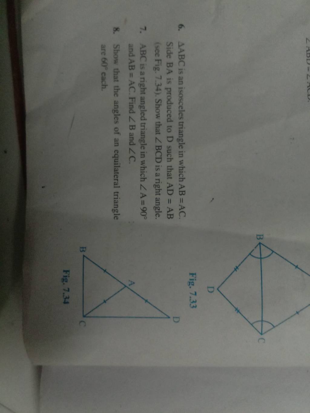 Fig. 7.33 6. ABC is an isosceles triangle in which AB=AC. Side BA is pro..