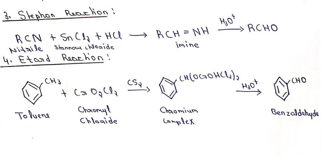 RCN + Sn Cl₂ + HCl Nitaile Stannow chloride 4. Etard Reaction! CH3 Toluen..
