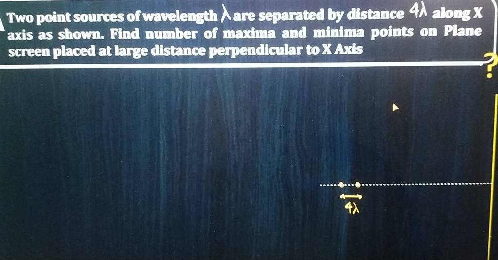 Two point sources of wavelength λ are separated by distance 4λ along X ax.. Two point sources of wavelength λ are separated by distance 4λ along X ax..